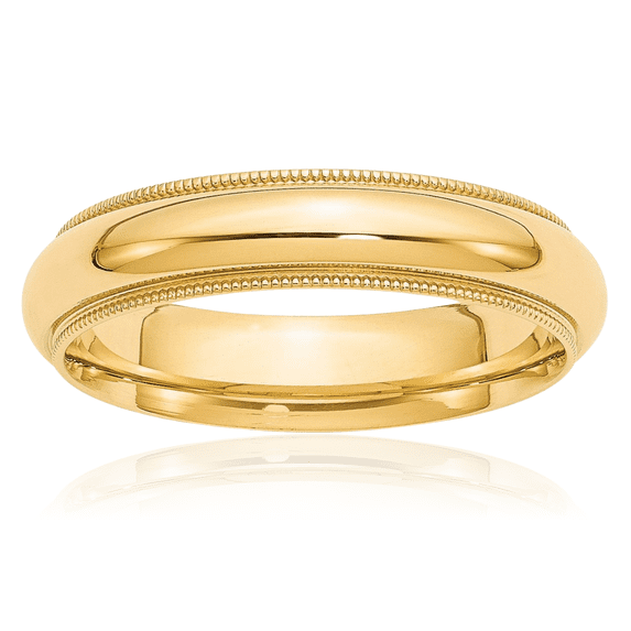 10K Solid Yellow Gold 5mm Milgrain Half Round Comfort Fit Plain Classic ...
