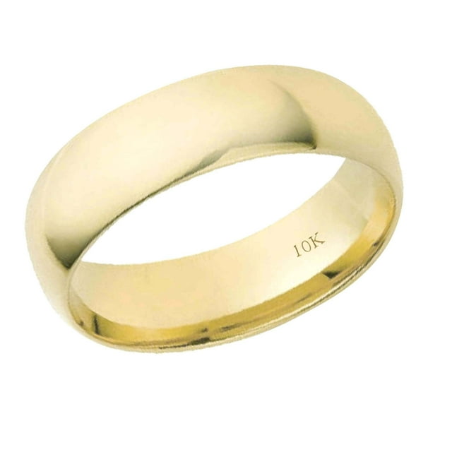 10K Solid Yellow Gold 6mm Plain Wedding Band Ring for Men and Women ...