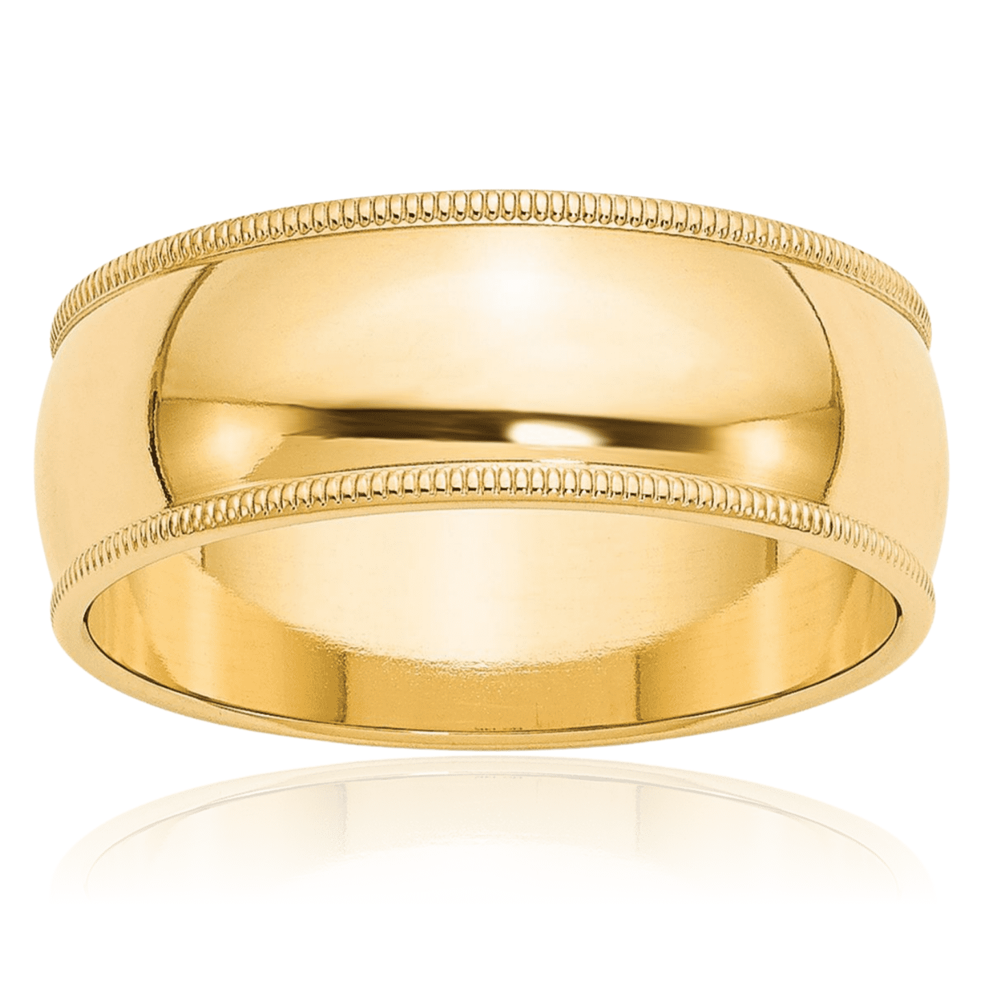 10K Solid Yellow Gold 8mm Milgrain Half Round Plain Classic Wedding ...
