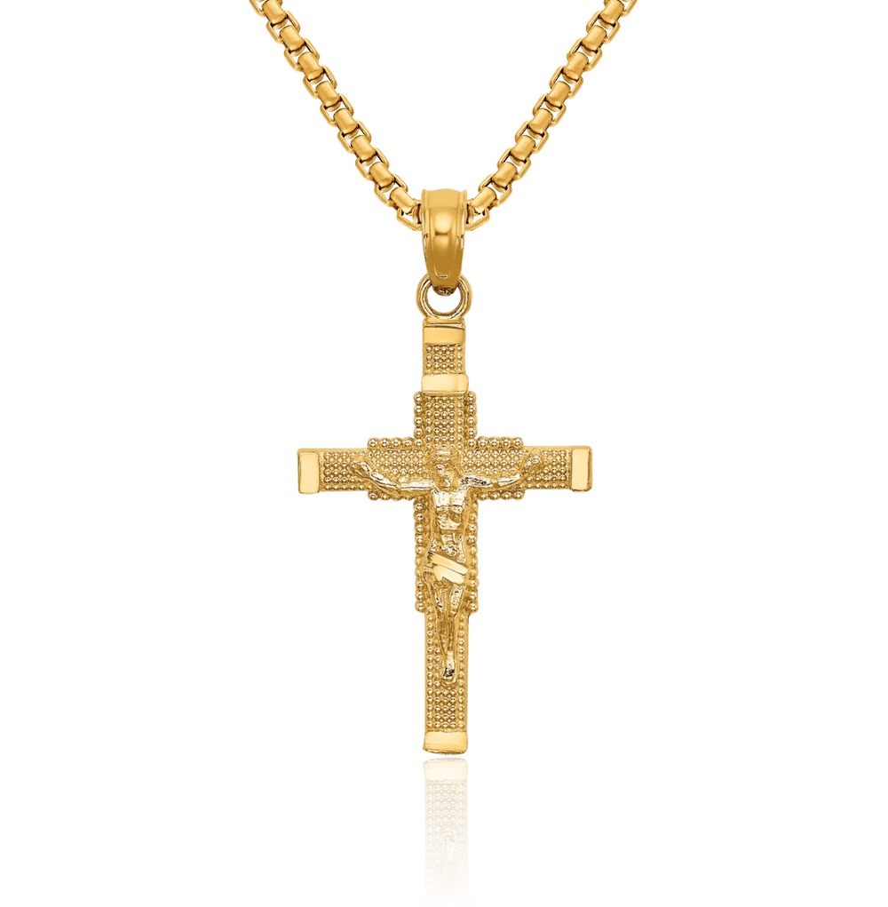 10K Solid Yellow Gold Beaded Lord Jesus Christ Crucifix Holy Cross ...