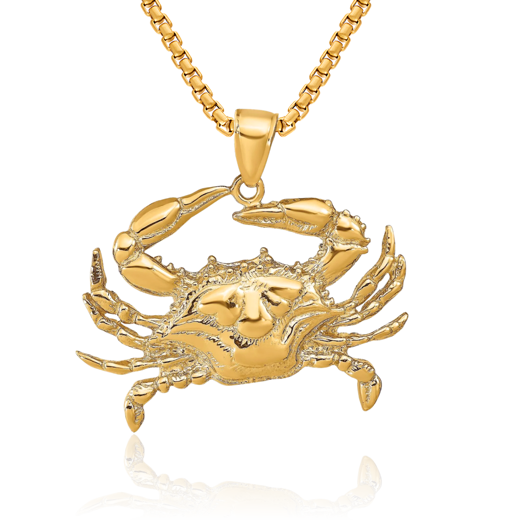 10K Solid Yellow Gold Blue Crab Claw Necklace Chain Pendant Charm with ...