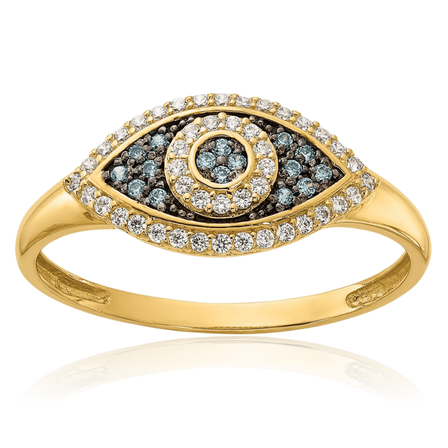 10K Solid Yellow Gold Blue White Cubic Zirconia CZ Hamsa Hand of Fatima ...