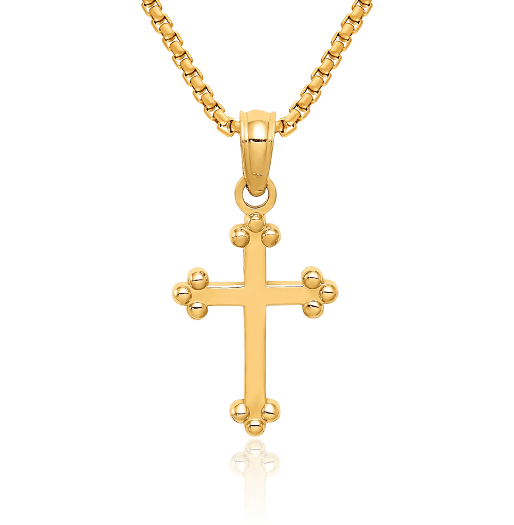 10K Solid Yellow Gold Budded Holy Cross Necklace Religious Chain ...