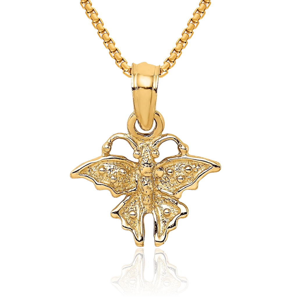 10K Solid Yellow Gold Butterfly Wings Necklace Chain Pendant Charm with ...