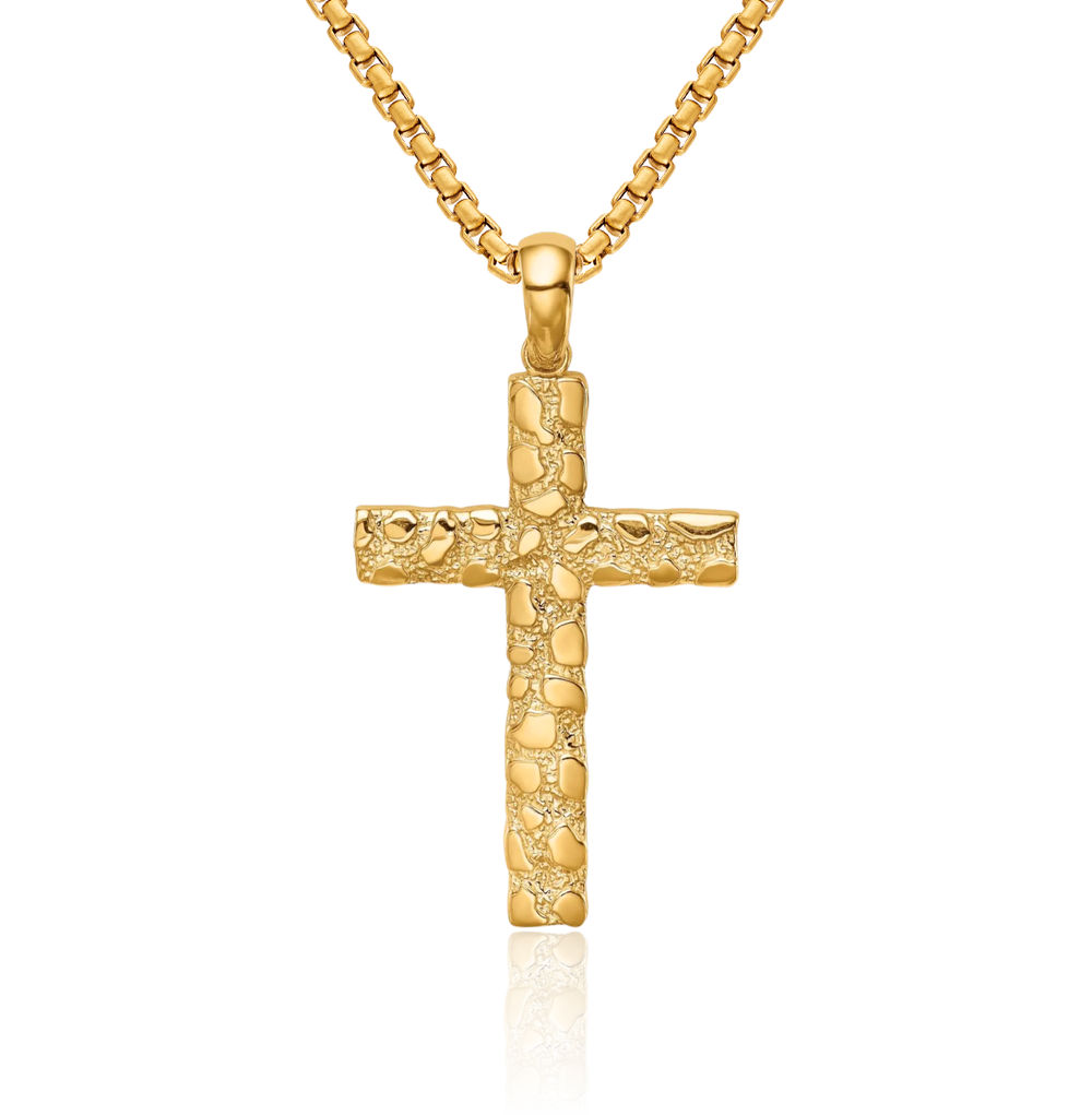 10K Solid Yellow Gold Chunky Nugget Latin Mexican Holy Cross Necklace ...