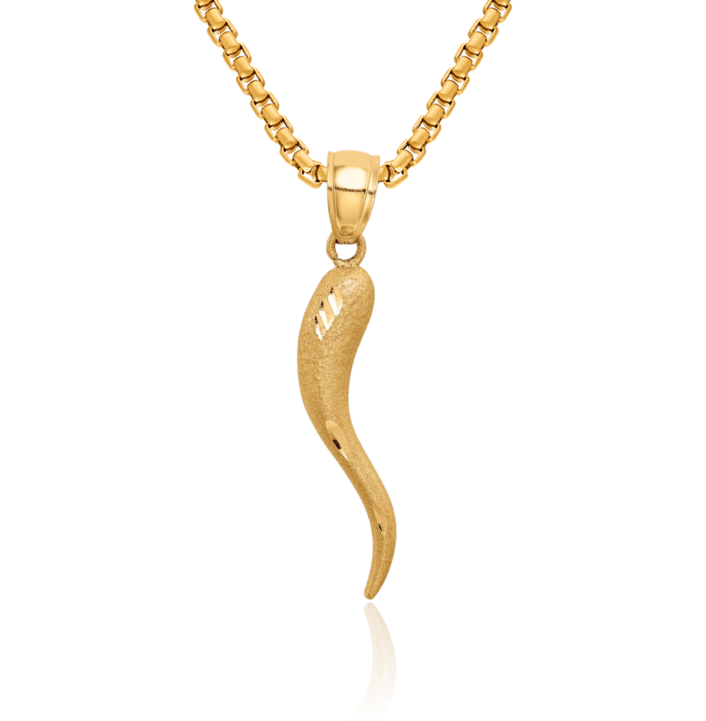 10K Solid Yellow Gold Cornicello Italian Horn Necklace Lucky Protection ...