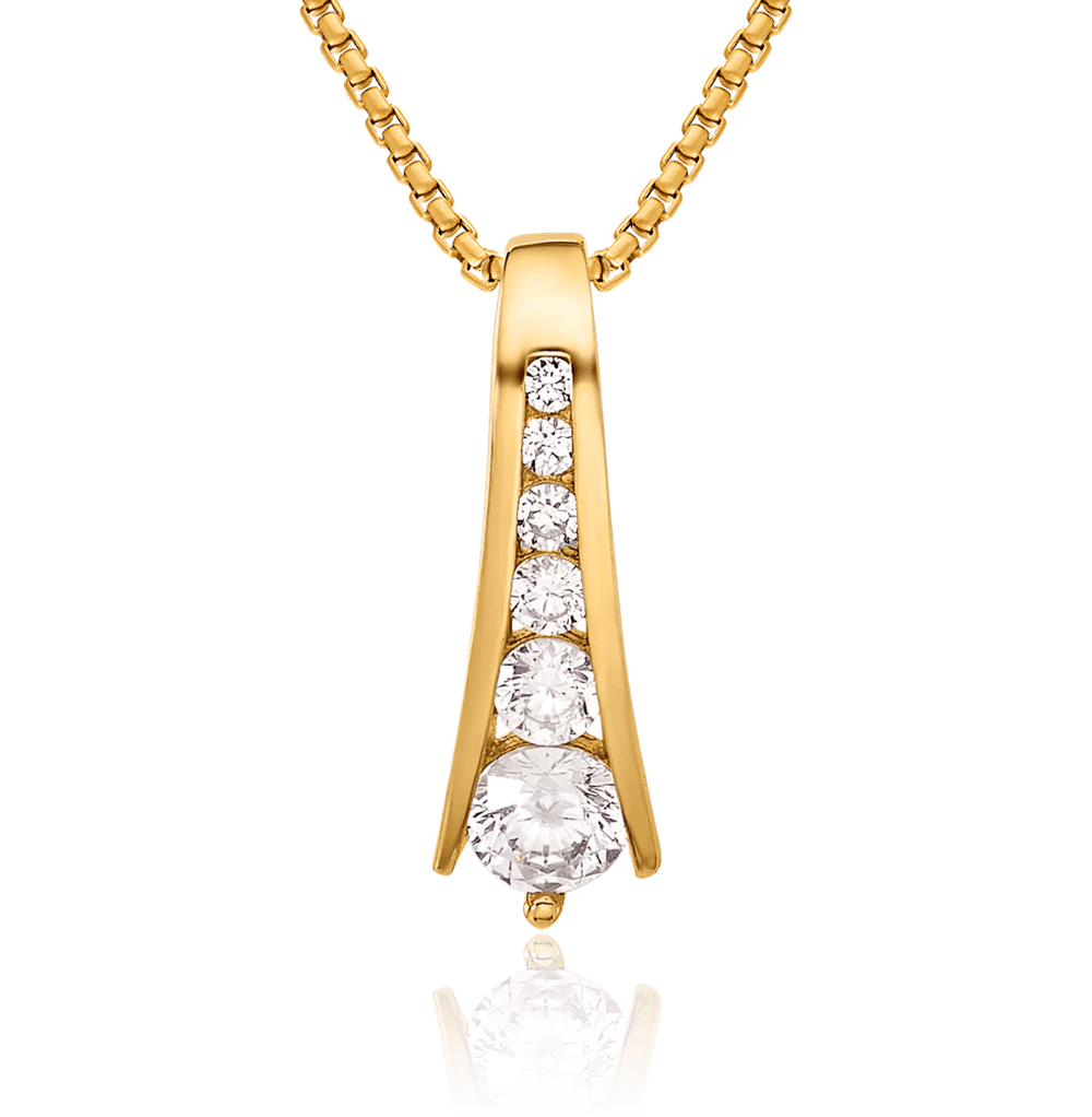 10K Solid Yellow Gold Cubic Zirconia CZ Floating Chain Slide Pendant ...