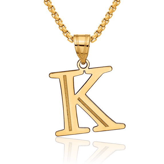 10K Solid Yellow Gold Dainty Letter K Initial Name Monogram Necklace Chain Pendant Charm with ...