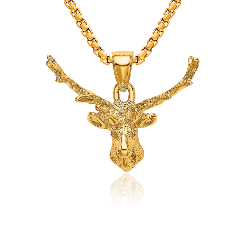 10K Solid Yellow Gold Deer Head 8 Point Buck Necklace Chain Pendant ...