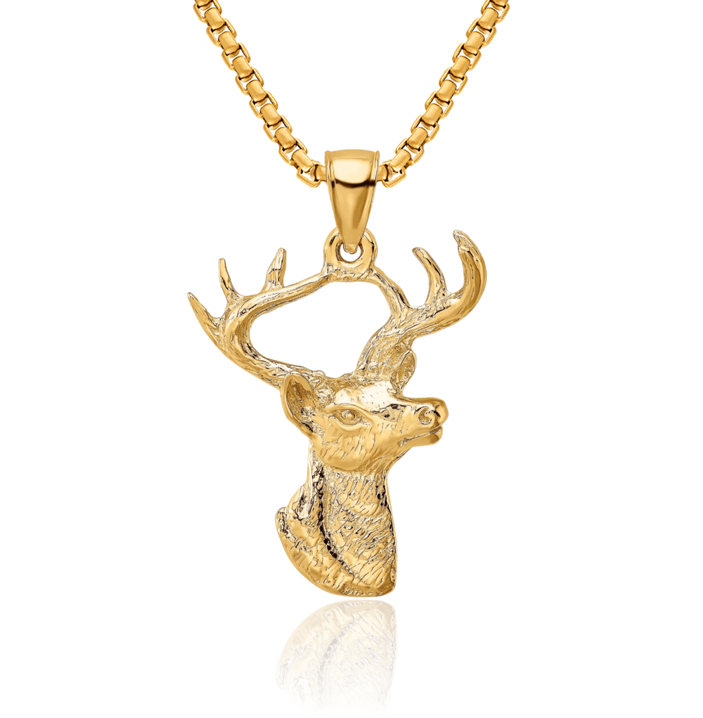 10K Solid Yellow Gold Deer Head Profile Necklace Chain Pendant Charm ...