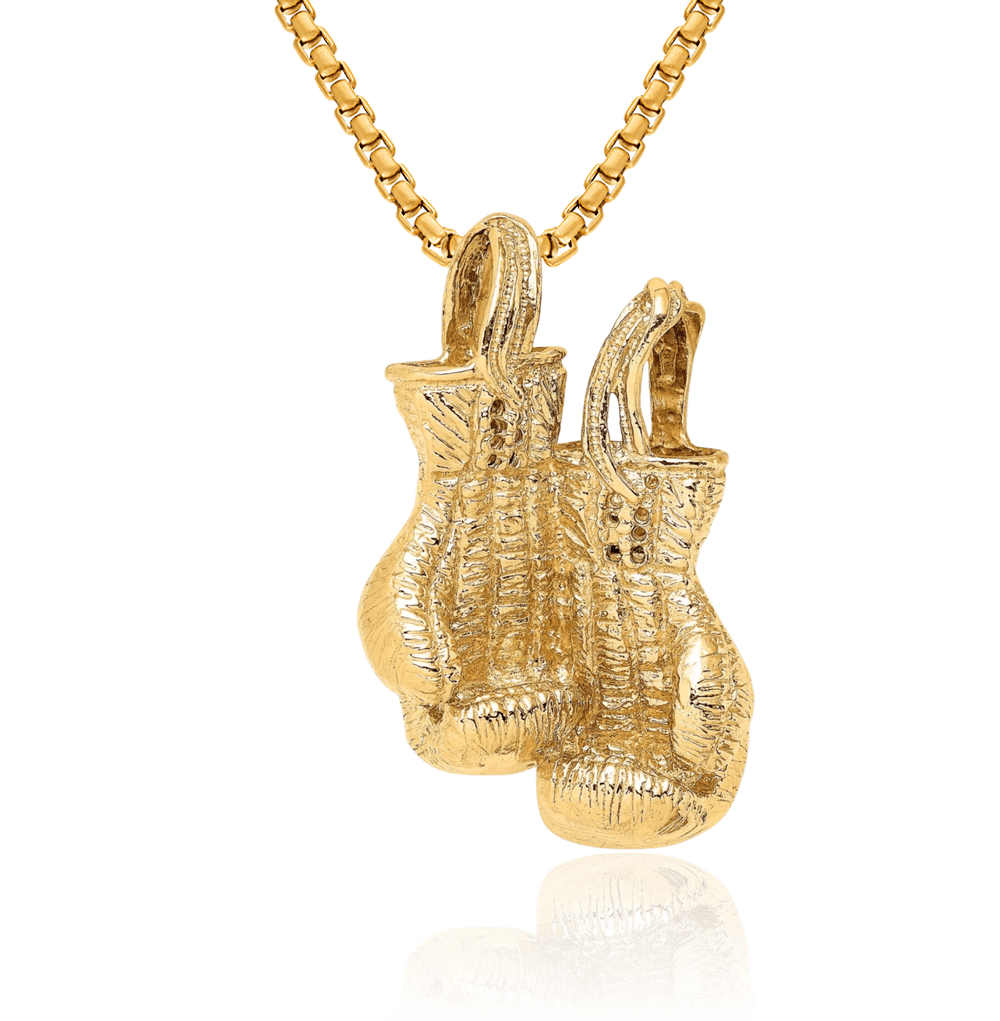 10K Solid Yellow Gold Double Boxing Gloves Necklace Karate Charm Sports ...