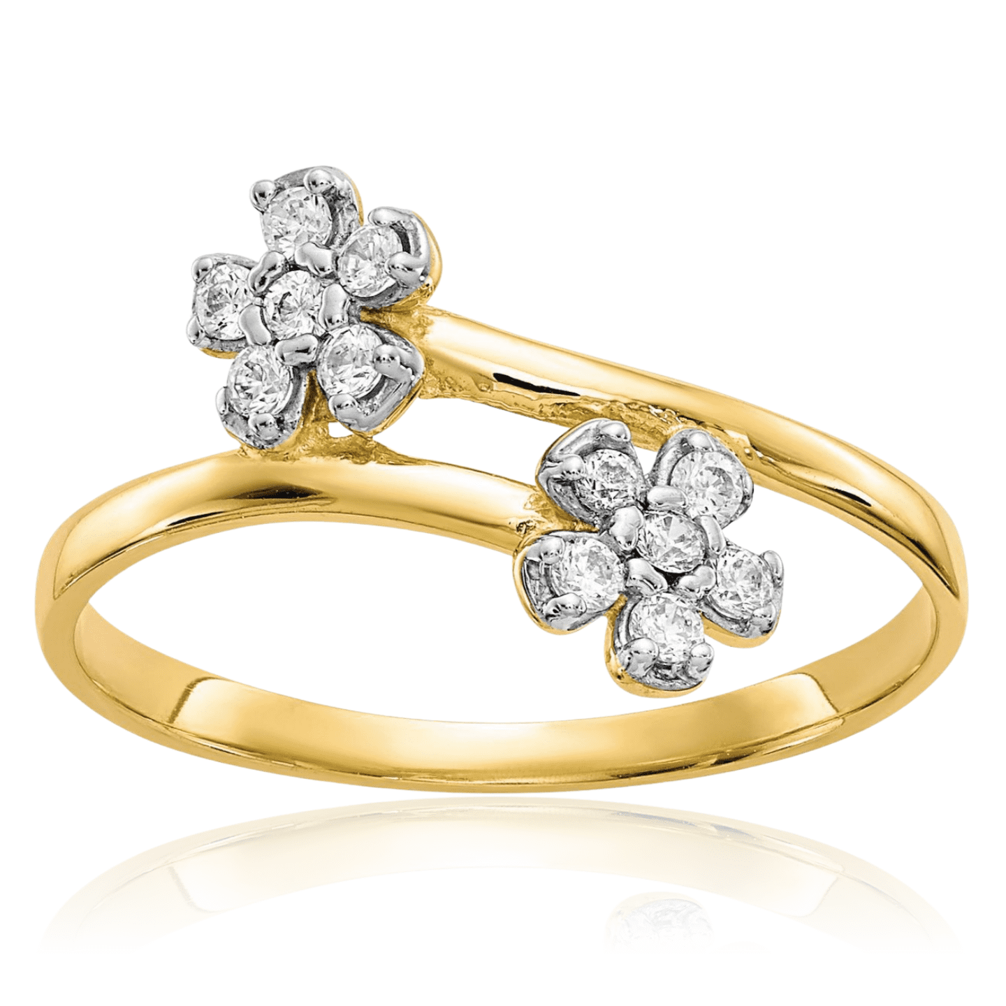 10K Solid Yellow Gold Double Flower Cubic Zirconia CZ Ring - Walmart.com