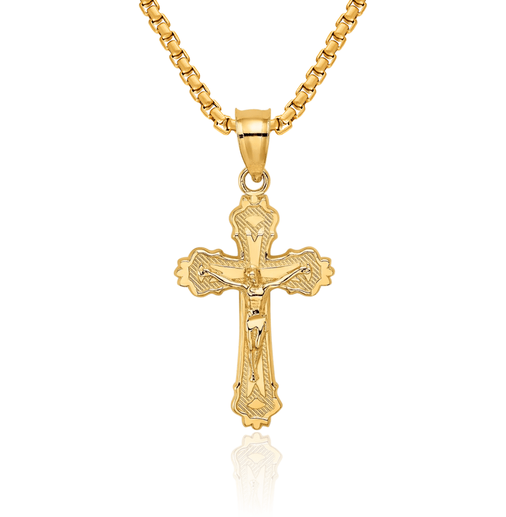 10K Solid Yellow Gold Edge Lord Jesus Christ Crucifix Holy Cross ...
