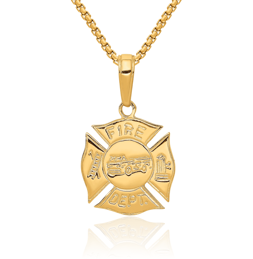 10K Solid Yellow Gold Fire Department FD Fireman Necklace Firefighter ...