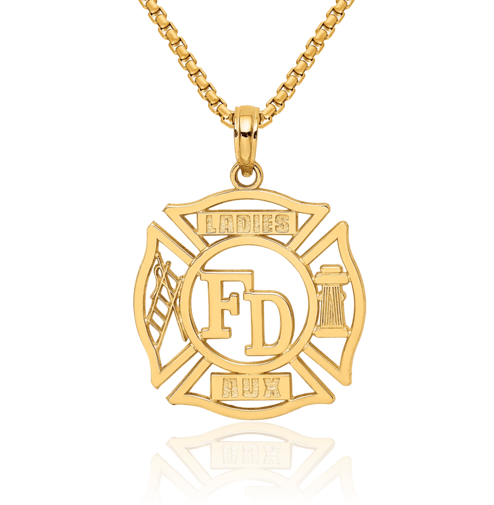10K Solid Yellow Gold Fire Department FD Ladies Fireman Necklace ...