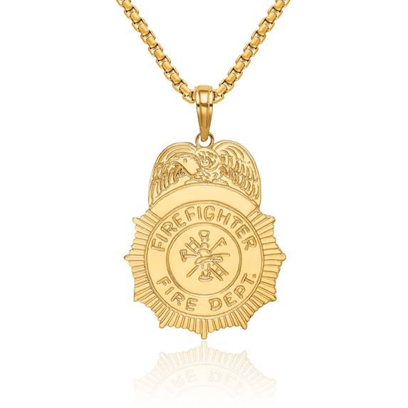 10K Solid Yellow Gold Firefighter Fire Department FD Fireman Necklace ...
