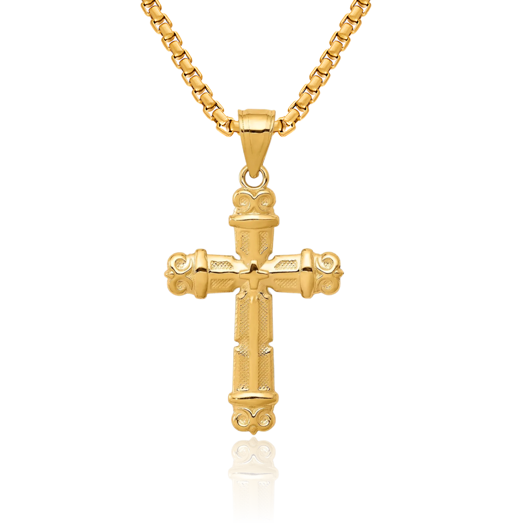 10K Solid Yellow Gold French Fleur De Lis Lily Flower Holy Cross ...