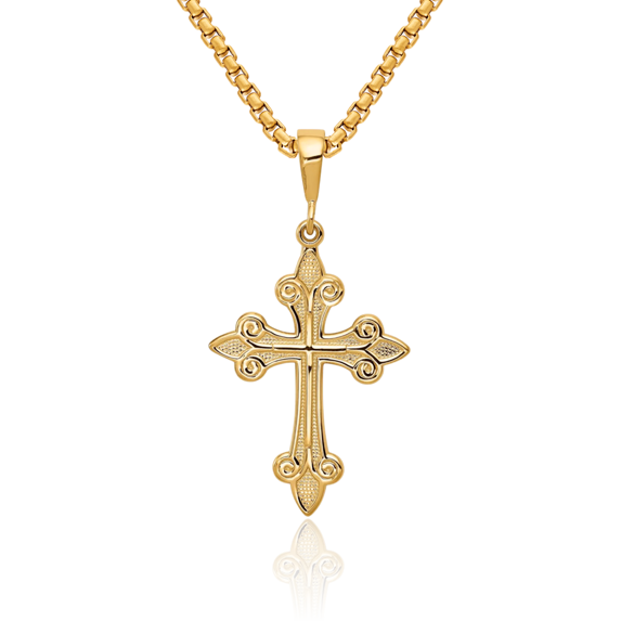 10K Solid Yellow Gold French Fleur De Lis Lily Flower Holy Cross ...