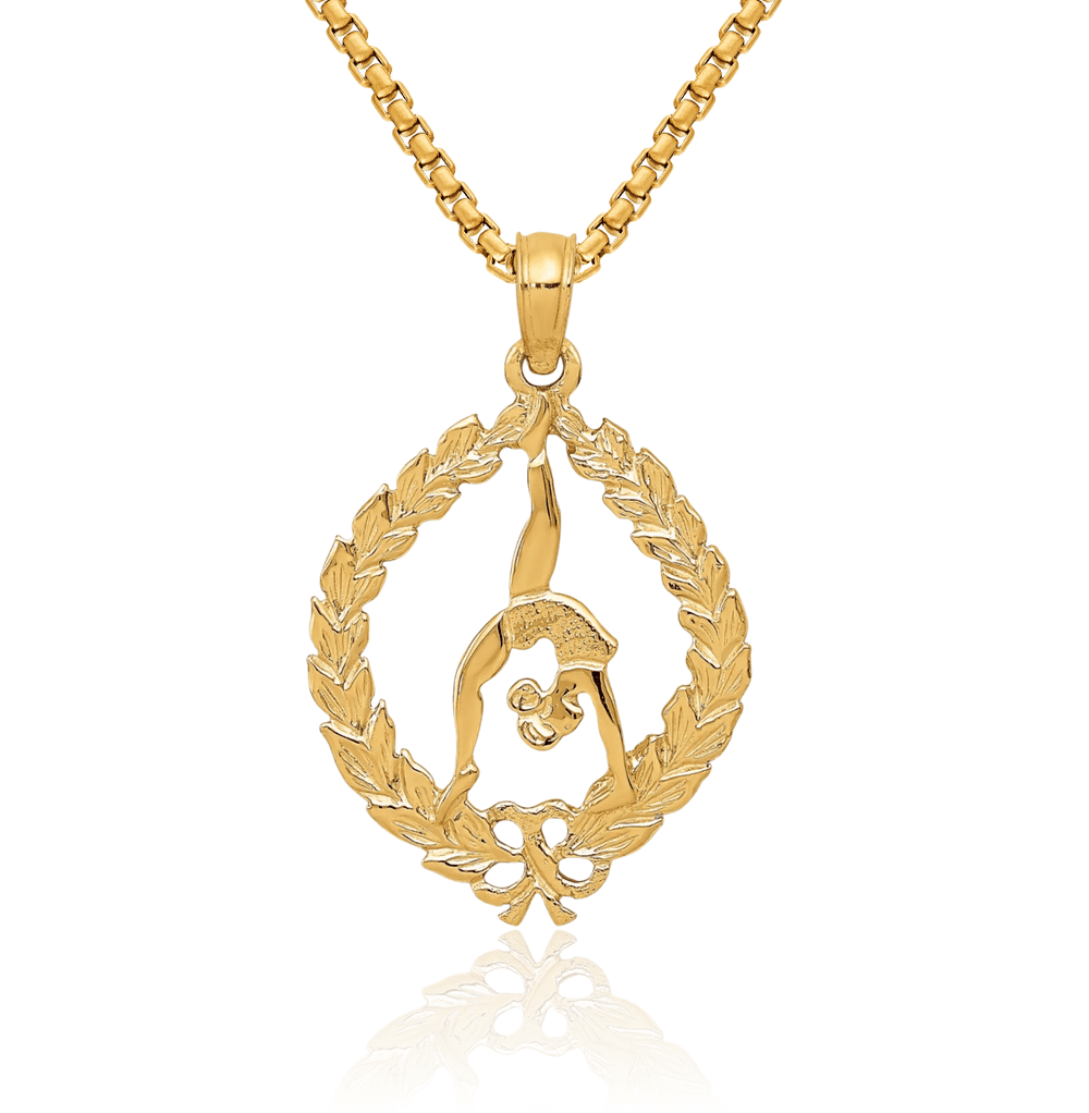 10K Solid Yellow Gold Gymnast Necklace Gymnastics Charm Sports Pendant ...