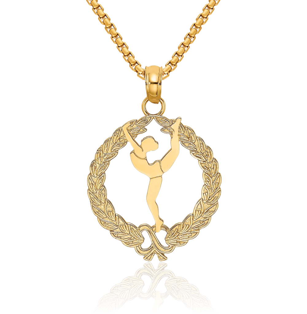 10K Solid Yellow Gold Gymnast Necklace Gymnastics Charm Sports Pendant ...