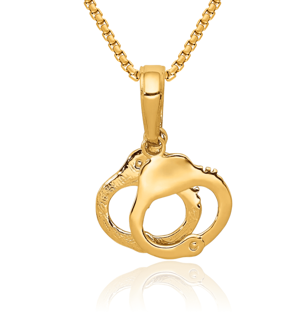 10K Solid Yellow Gold Handcuffs Necklace Chain Pendant Charm with chain ...