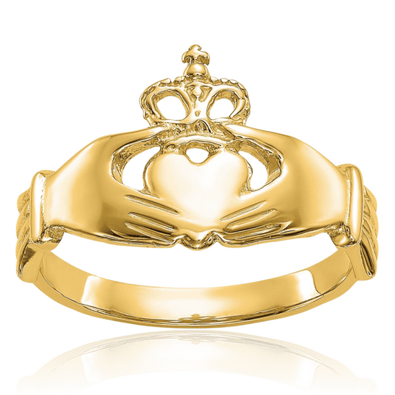 10K Solid Yellow Gold Heart Irish Claddagh Celtic Ring Chunky Dome ...