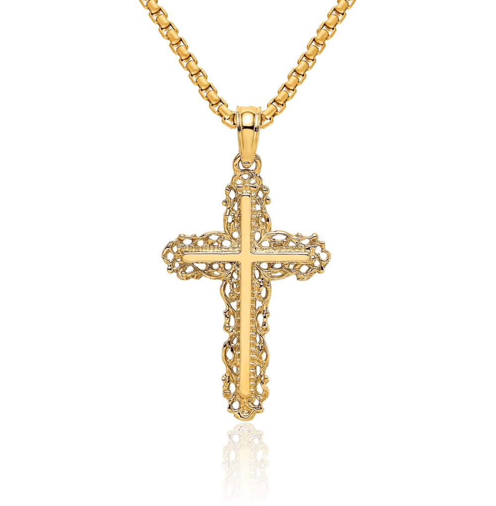 10K Solid Yellow Gold Holy Cross Antique Filigree Necklace Religious ...
