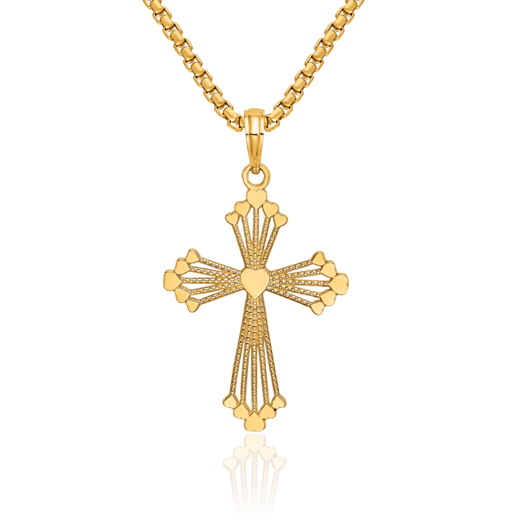 10K Solid Yellow Gold Holy Cross Heart Necklace Religious Chain Pendant ...