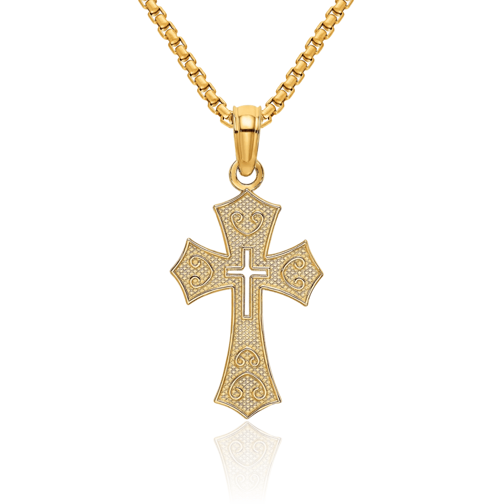 10K Solid Yellow Gold Holy Cross Necklace Religious Chain Pendant Jesus ...