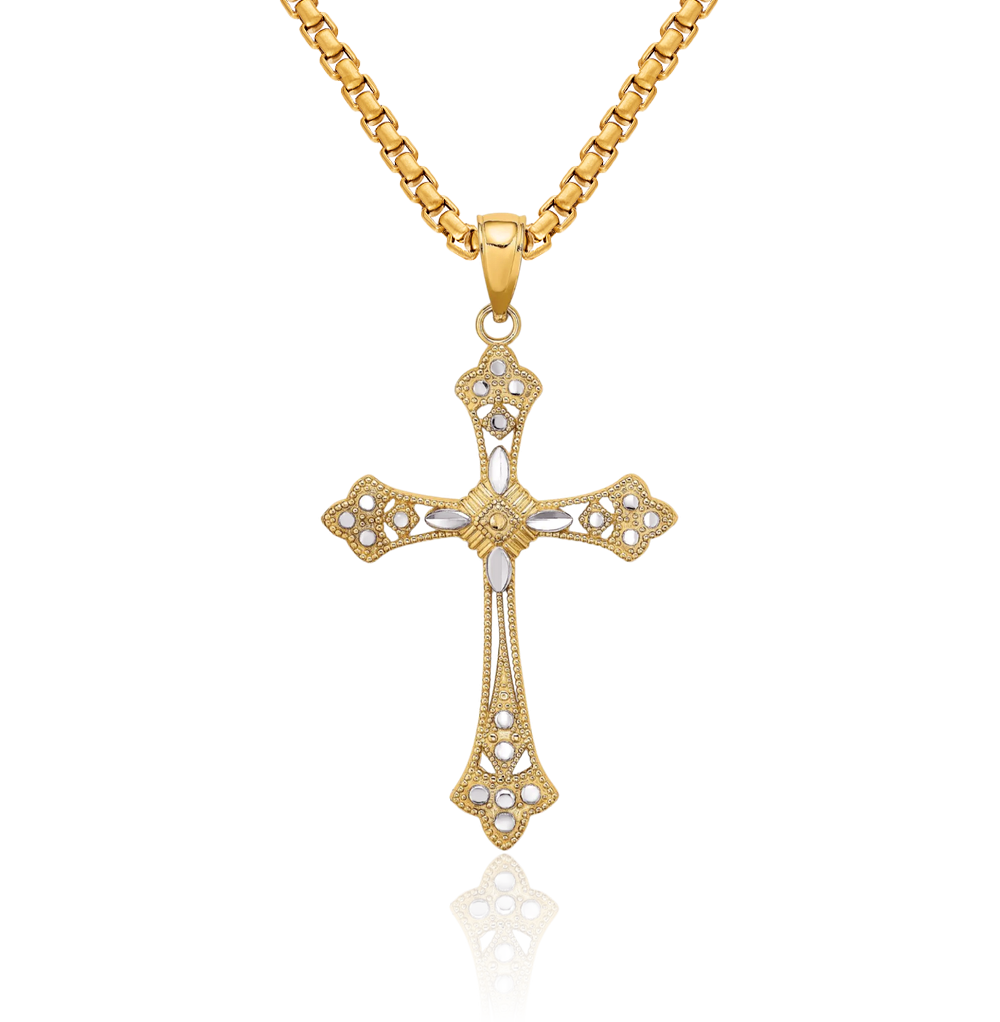 10K Solid Yellow Gold Holy Cross Necklace Religious Chain Pendant Jesus ...