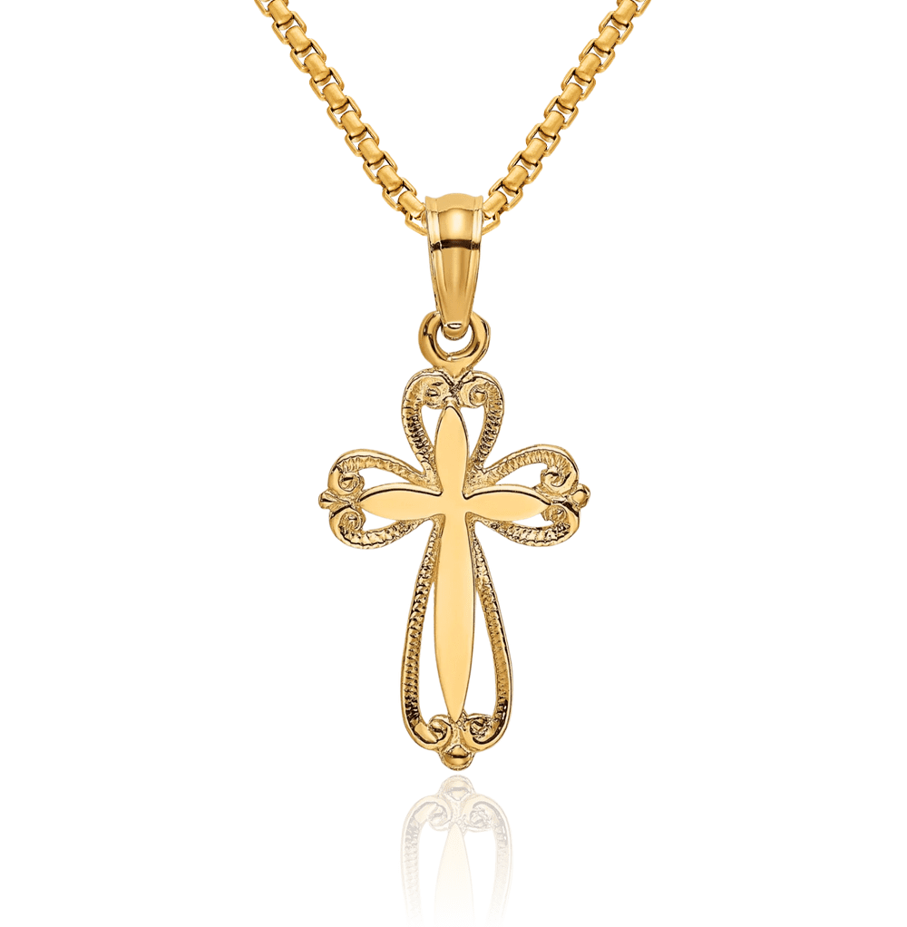 10K Solid Yellow Gold Holy Cross Necklace Religious Chain Pendant Jesus ...