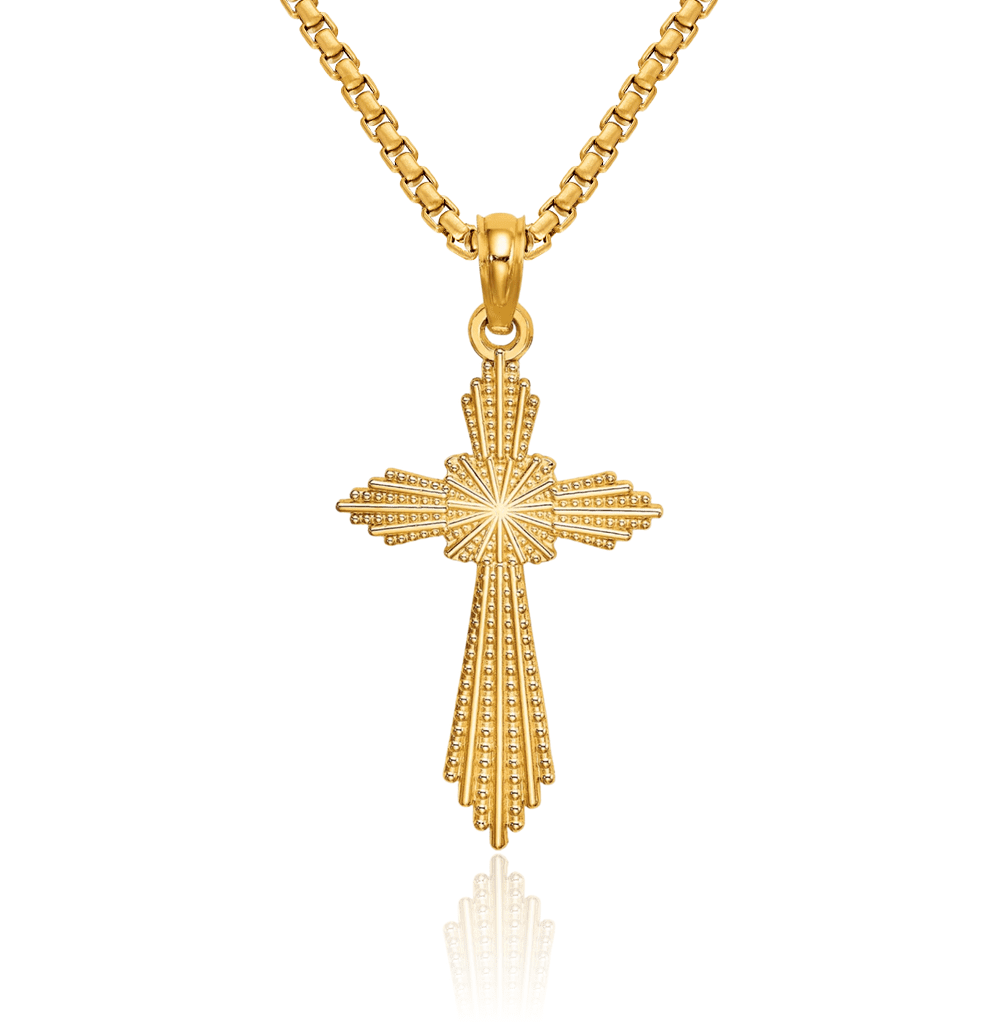 10K Solid Yellow Gold Holy Cross Necklace Religious Chain Pendant Jesus ...