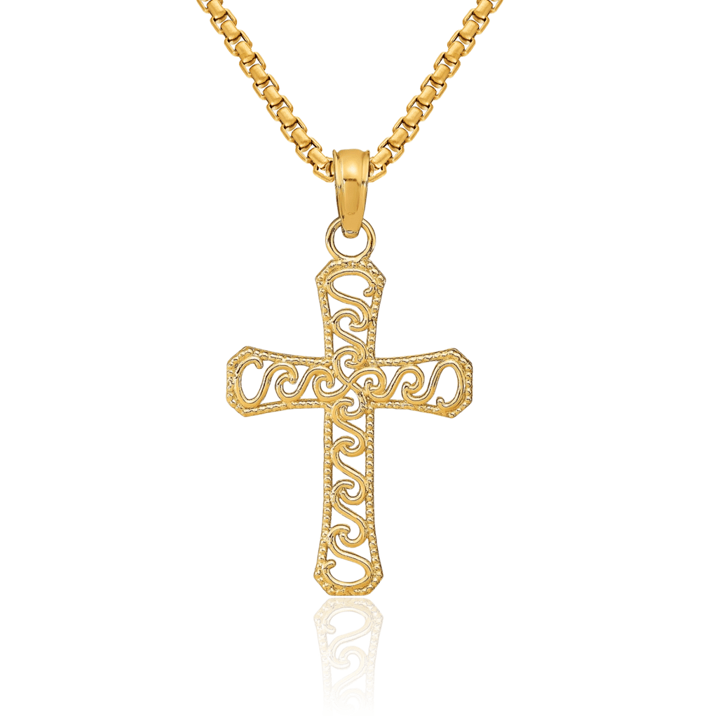 10K Solid Yellow Gold Holy Cross Necklace Religious Chain Pendant Jesus ...