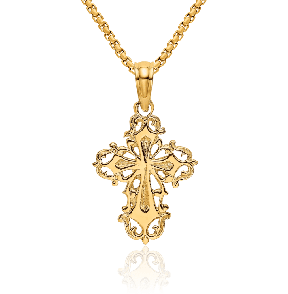 10K Solid Yellow Gold Holy Cross Necklace Religious Chain Pendant Jesus ...