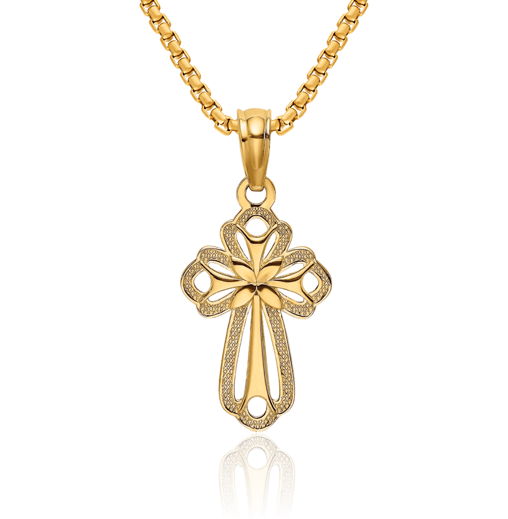 10K Solid Yellow Gold Holy Cross Necklace Religious Chain Pendant Jesus ...