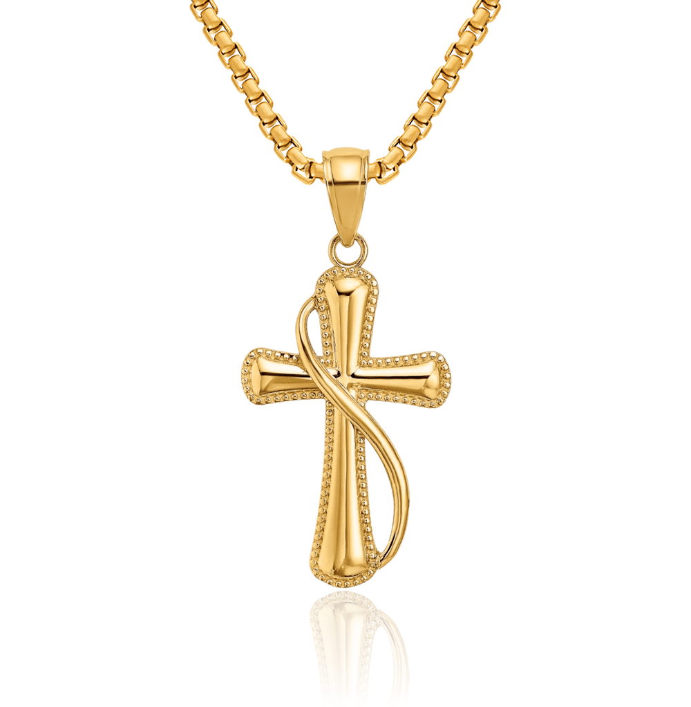 10K Solid Yellow Gold Holy Draped Cross Necklace Religious Chain ...