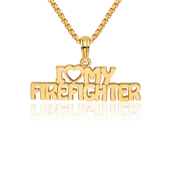 10K Solid Yellow Gold I Love My Firefighter Necklace Fireman Pendant ...