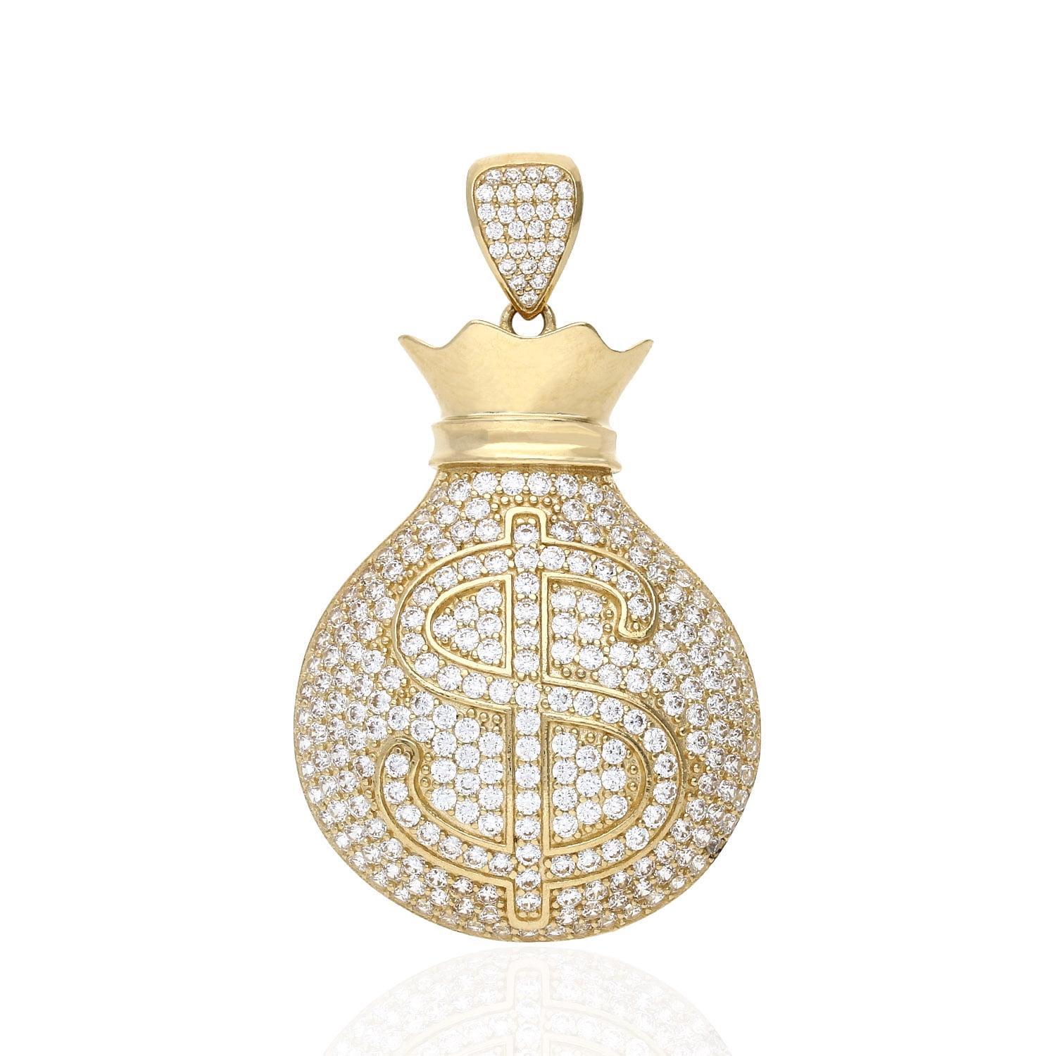 10K Solid Yellow Gold Iced Out Cash Money Bag Pendant - Walmart.com