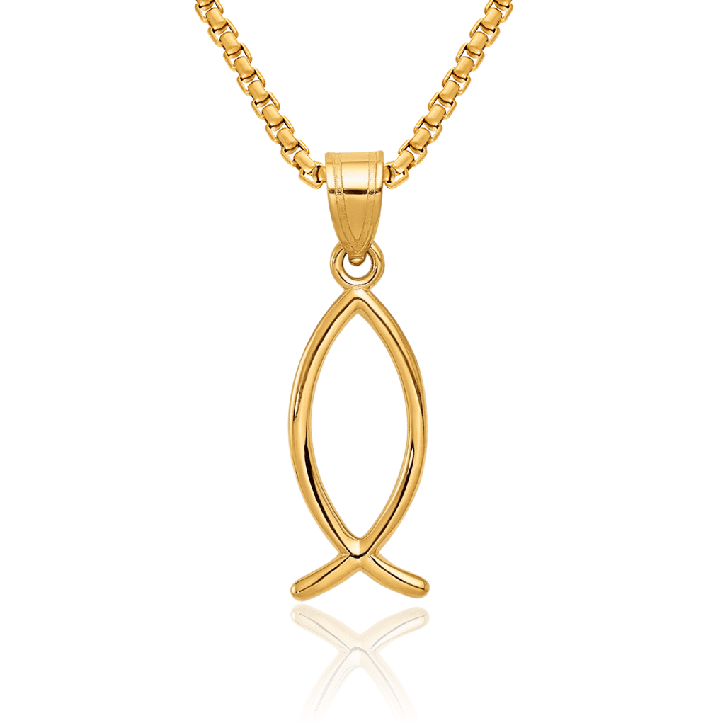 10K Solid Yellow Gold Ichthus Fish Symbol Necklace Religious Chain ...