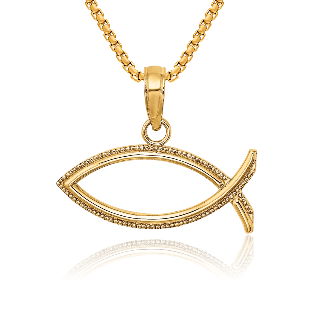 10K Solid Yellow Gold Ichthus Fish Symbol Necklace Religious Chain ...