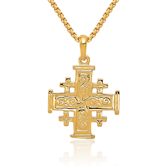 10K Solid Yellow Gold Jerusalem Crusader Holy Cross Necklace Religious ...