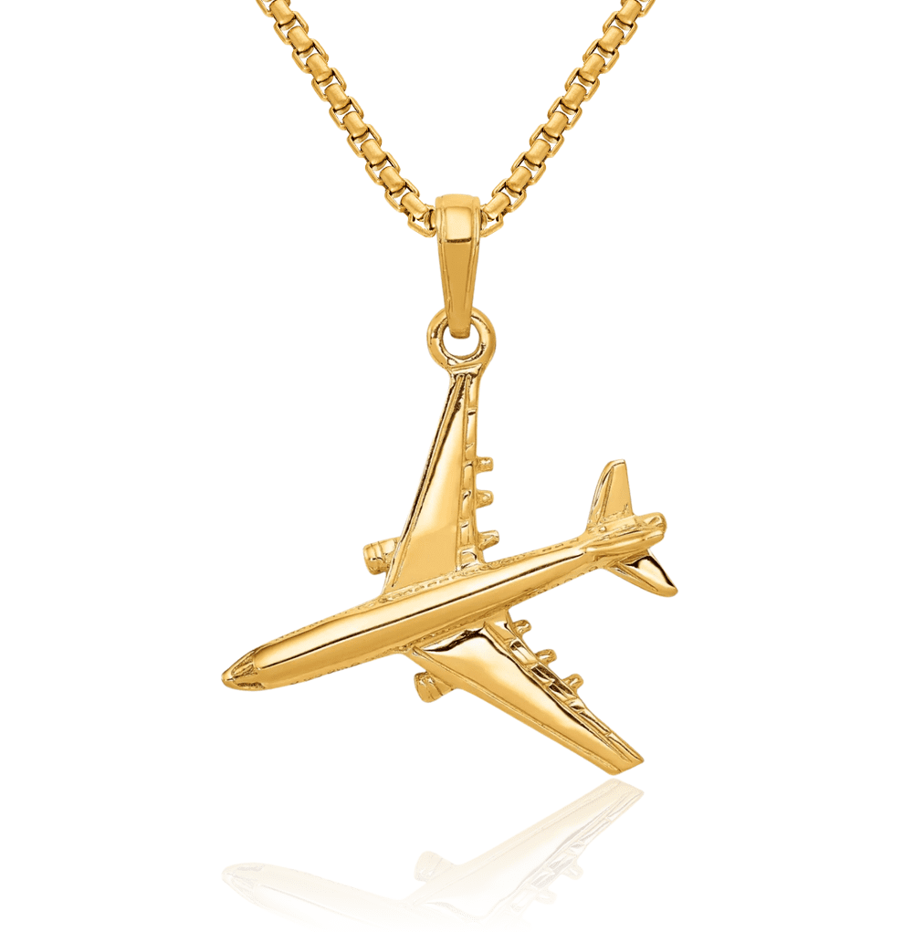 10K Solid Yellow Gold Jet Airplane Necklace Chain Pendant Charm ...