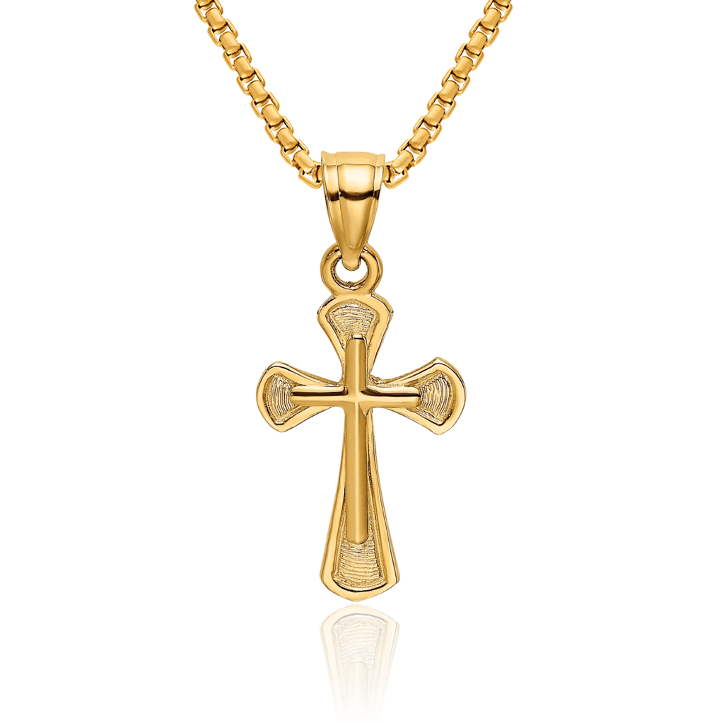 10K Solid Yellow Gold Latin Mexican Holy Cross Necklace Religious Chain ...