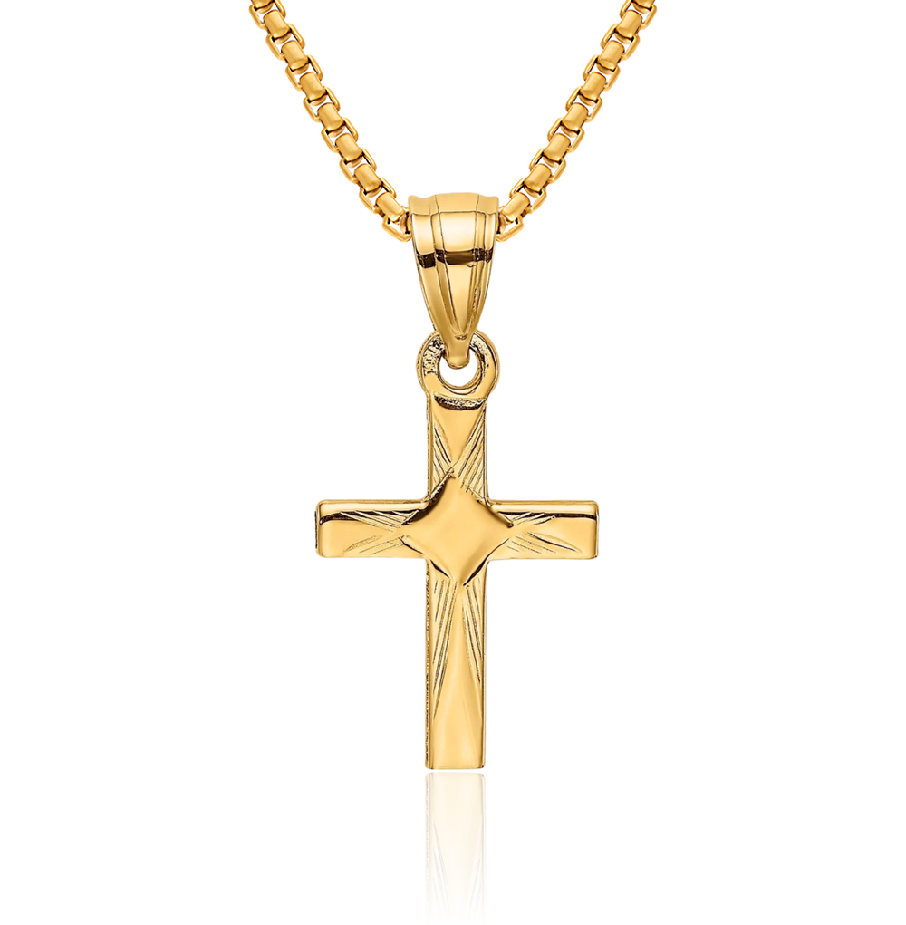 10K Solid Yellow Gold Latin Mexican Holy Cross Necklace Religious Chain ...