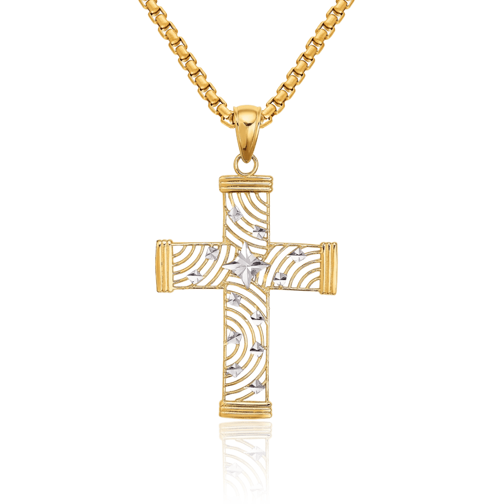 10K Solid Yellow Gold Latin Mexican Holy Cross Necklace Religious Chain ...