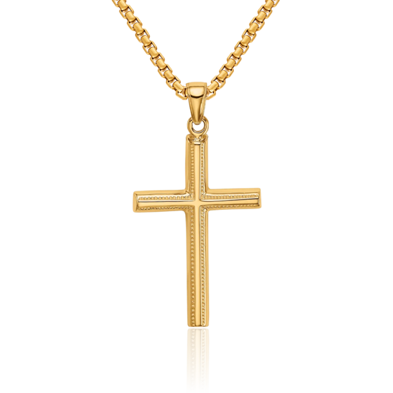 10K Solid Yellow Gold Latin Mexican Holy Cross Necklace Religious Chain ...