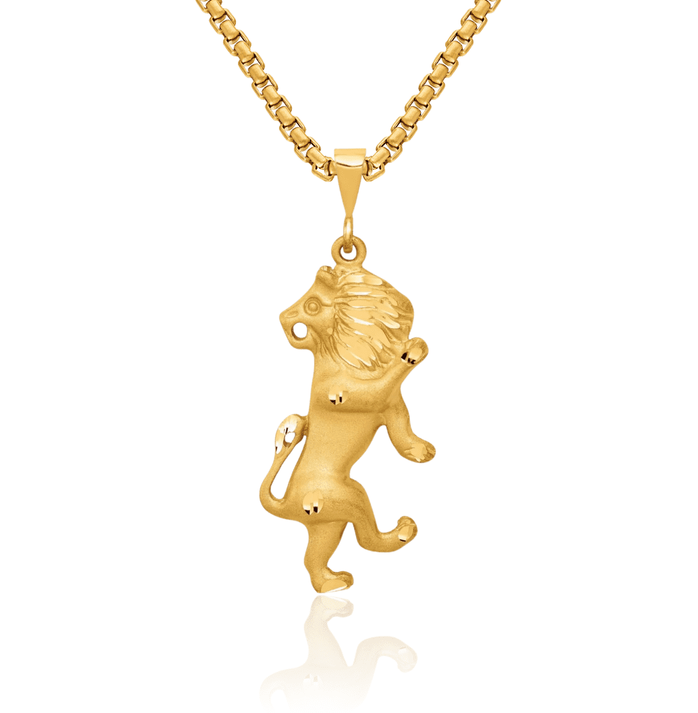 10K Solid Yellow Gold Leo Zodiac Necklace Lion Head Horoscope Pendant ...
