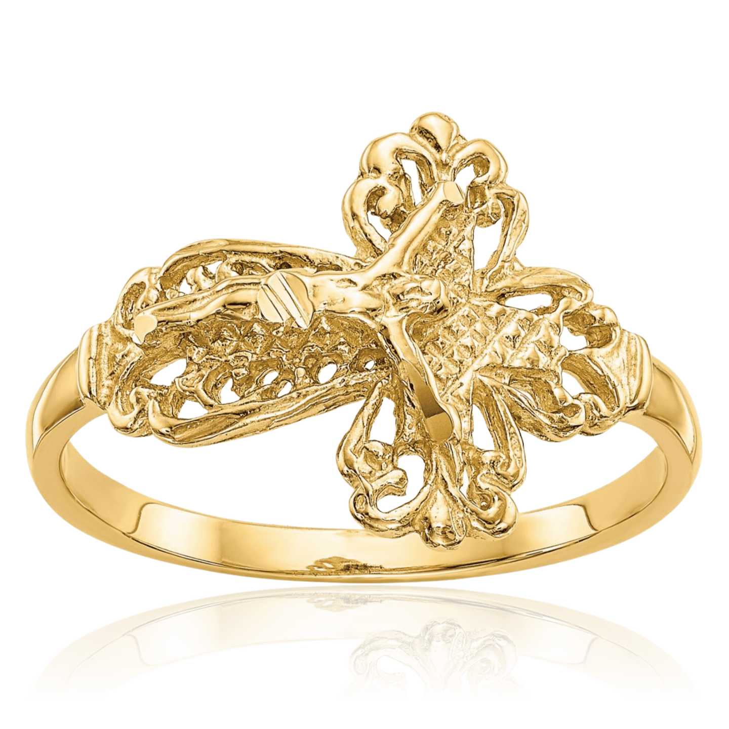 10K Solid Yellow Gold Lord Jesus Christ Crucifix Holy Cross Ring ...