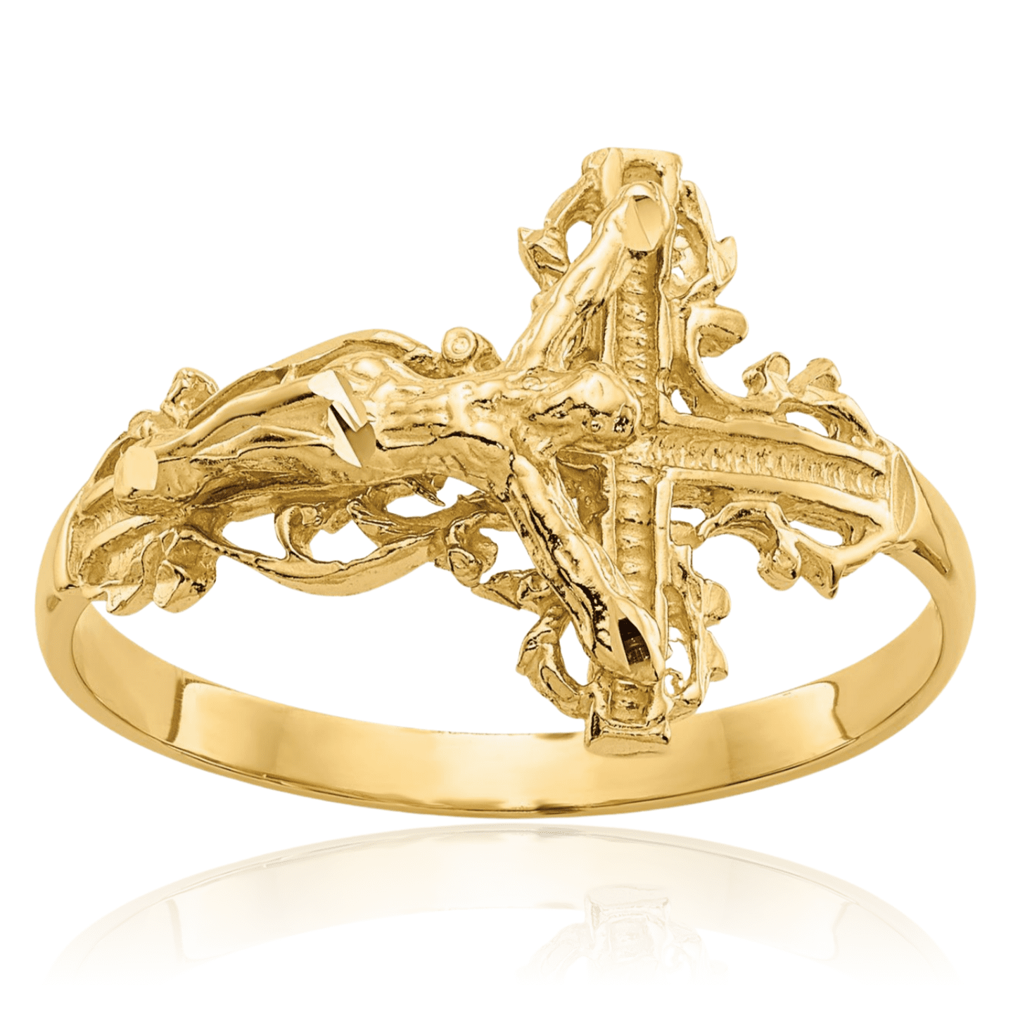 10K Solid Yellow Gold Lord Jesus Christ Crucifix Holy Cross Ring ...