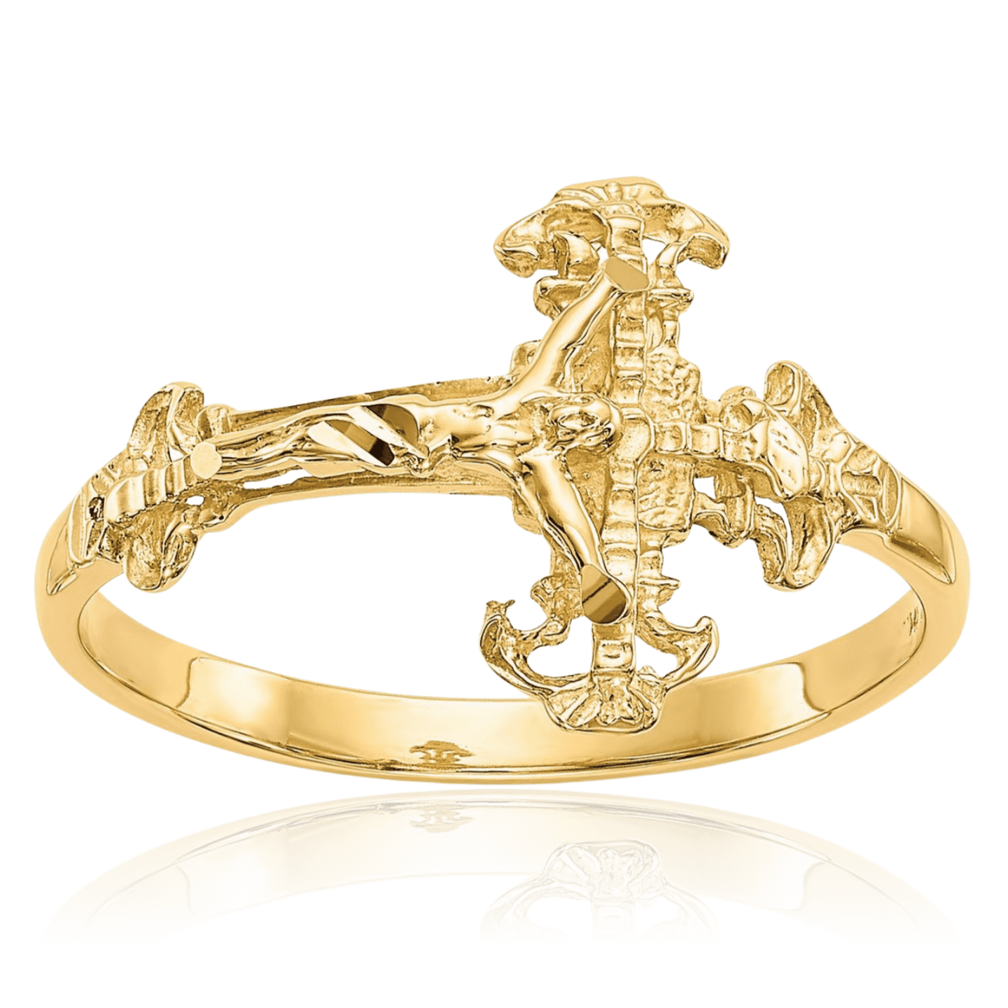 10K Solid Yellow Gold Lord Jesus Christ Crucifix Holy Cross Ring ...